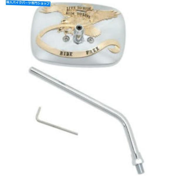 クロームパーツ エミゴライドフリーミラー長方形の左の10mmクロム/ゴールドユニバーサル Emgo Ride Free Mirror Rectangular Left 10mm Chrome/Gold Universal