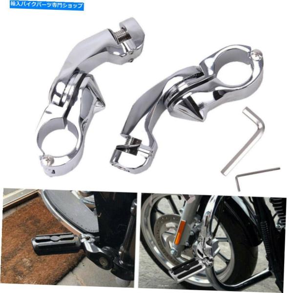 クロームパーツ ハーレーのための1 1/4 "クロム調節可能な高速道路の短い斜めの足PEG RSETマウントキット 1 1/4" Chrome Adjustable Highway Short Angled Foot Peg Rset Mo...