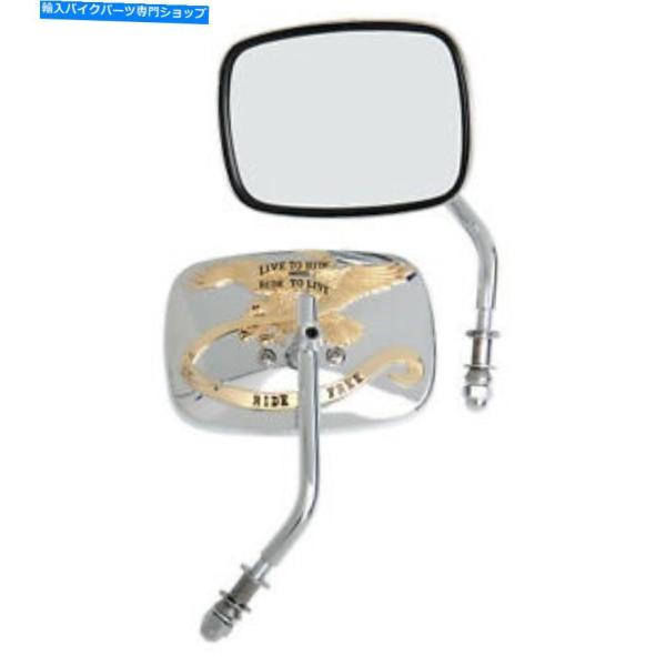 クロームパーツ Drag Specialties Chrome＆Gold "Live to Live、Ride Free"ミラー（0640-0476） Drag Specialties Chrome &amp; Gold "Live to ...