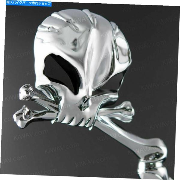クロームパーツ 3Dクロームスカルミラー凸状ガラスブラックアイスハーリースポーツスターソフトテイルDYNA FL 3D Chrome Skull Mirrors Convex Glass Black Eyes Harley Sportste...