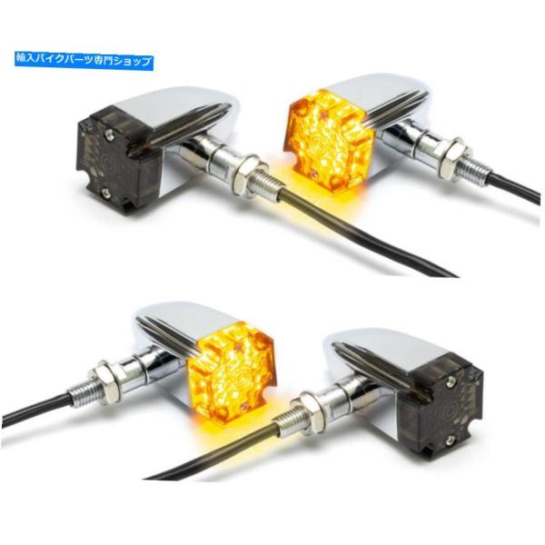 クロームパーツ バイクLEDインジケータ - 2 Xペア - クロムマルタクロスレトロカスタムプロジェクト Motorbike LED Indicators - 2 x PAIRS - CHROME Maltese Cross Retro ...