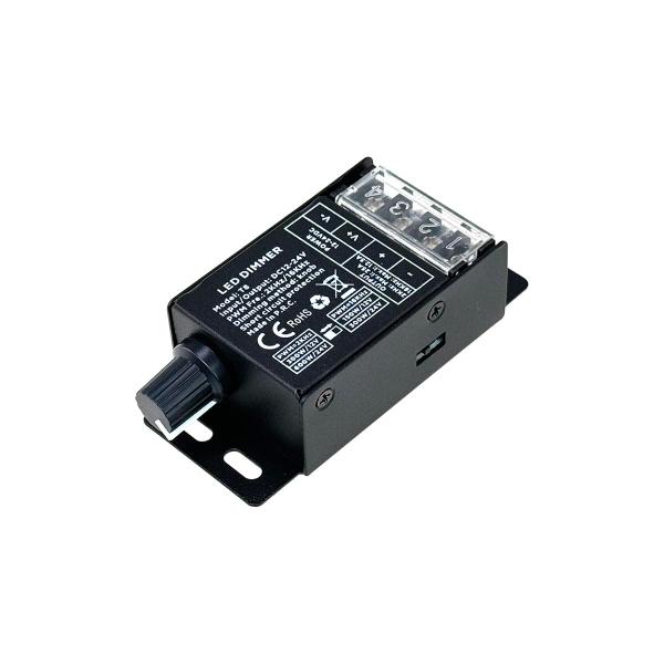 DC12及びDC24Vに対応したLED照明用「後付け」調光器。主にテープライトにに使用しロータリー式で無段階かつスムーズな調光を実現。またPWM周波数を2段階で切り替えることができ、16KHzでは波長を短くすることでフリッカーの影響を軽減し...