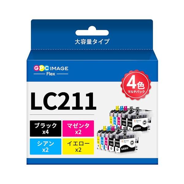 商品仕様： ブラザー 用 インク lc211 10本セット 大容量にはlc211bk ×4 / lc211c ×2 / lc211m ×2 / lc211y ×2 があります。対応機種：lc211 lc211bk は プリンター DCP-J...
