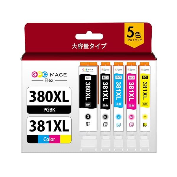 商品仕様：キヤノン 用 インク 380 381 大容量にはBCI-380XLPGBK、BCI-381XLBK、BCI-381XLY、BCI-381XLC、BCI-381XLM 合計5本があります。対応機種：プリンター PIXUS TS813...