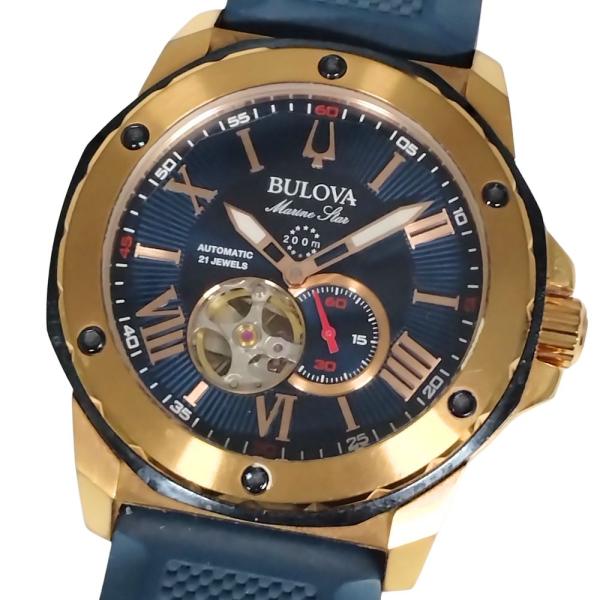 ■商品情報[管理番号]C895[ブランド]ブローバ・アキュトロン（BULOVA ACCUTRON）[タイプ]98A227 Marine Star マリンスター 裏スケ 自動巻き メンズ[対象]メンズ[カラー]gold Blue Gold[シ...
