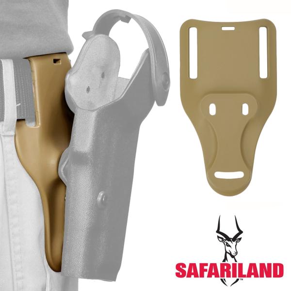 ●ホルスター角度を微調整できるベルト用アタッチメント●各国の軍や法執行機関へ機能性の高いホルスターを提供する米国メーカー「SAFARILAND」のホルスターアタッチメント。●ホルスターアダプターの詳細 付属品：固定用ネジ(長×3、短×3)、...