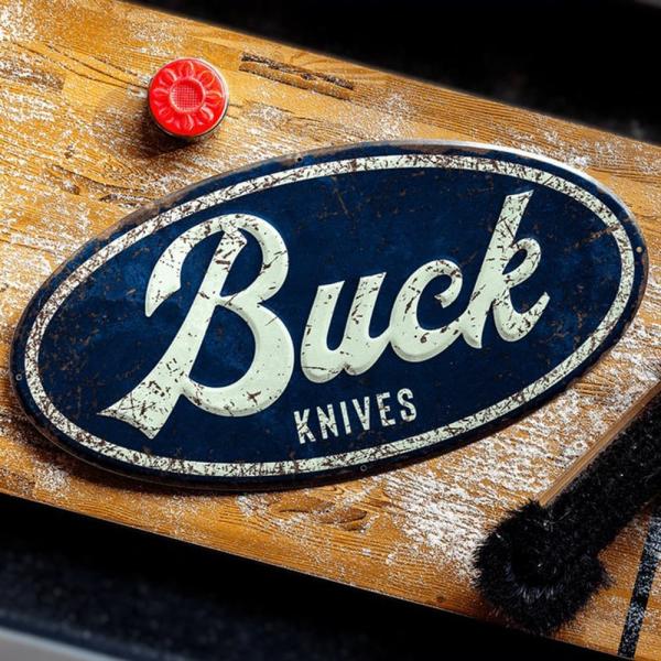 ●壁に掛けるだけでアンティークな雰囲気に●アメリカのナイフメーカーであるバックナイフ (Buck Knives) のアンティークなブリキ看板。●ブリキ看板の詳細 サイズ(縦×横):約23×46cm●バックナイブズ:BUCK バックナイヴズは...