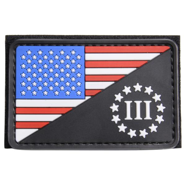 ●星条旗と3パーセンターの公式旗が印象的なPVCパッチ●CONDORのUS FLAG MORALE THREE PERCENTERパッチ。斜め半分に分けられたパッチに3パーセンターの公式旗と星条旗が描かれたデザイン。素材はPVCで汚れても洗...