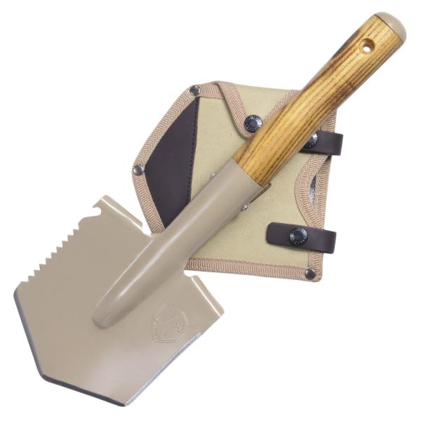 ●MOLLE対応シースで持ち運びしやすいスコップ●CONDOR Tool＆Knife社のキャンピングショベル。ヘッド部分の表面にはデザートトラクションパウダーコーティングされ、ハンドルには焼いて焦げ目をつけたような模様。シースはスナップボタ...