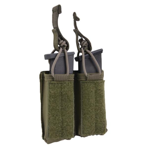 ●ストレッチ素材で出し入れ簡単、オープントップ式のマガジンポーチ●ファーストスピアの2つのマガジンを収納できるラグナーストレッチピストル2マグポーチ。フラップの変わりにバンジーコードでマガジンを固定し、取り出す時にはコードのスピードタブを引...