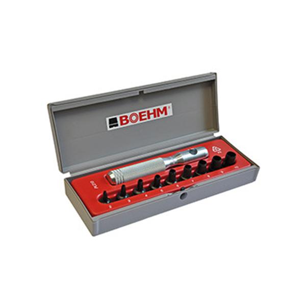 ●9個のポンチがセットになった穴あけポンチ●ボエム(BOEHM)の穴あけポンチはパッキン、ガスケット、ジョイントシート、ゴム製Ｏリングの少量生産に最適。多彩な素材に対応しており、革（レザー製品）、ゴム（軟質ゴム、強化ゴム、磁性ゴム）、軟質プ...