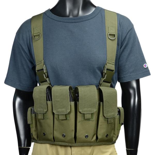 ●AKマグなら4本、M4マグなら8本収納できるポーチ付きチェストリグ●タクティカルギアやアウトドア用品を数多く手掛ける、MIL-TECのチェストリグ。●AKチェストリグの詳細 ウエスト:最大約130cm、重量:約510g、サイズ:約W17c...