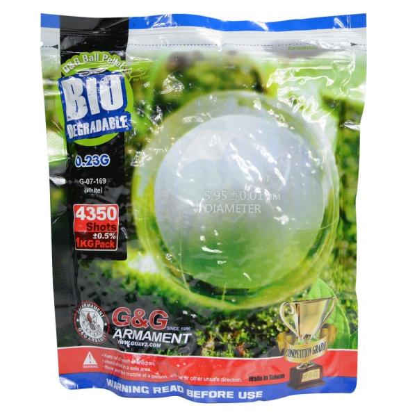 ●精密に成形・研磨された、地球環境に優しいバイオBB弾●G&amp;Gアーマメント製の高精度生分解性バイオBB弾です。0.23gBB弾が約1kg(約4350発)入った大容量パック。土中や水中に生息する微生物によって水と二酸化炭素に分解される...