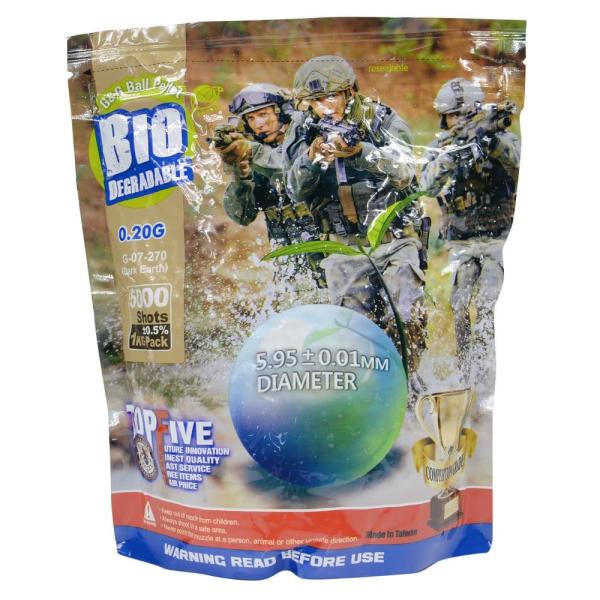 ●精密に成形・研磨された、地球環境に優しいバイオBB弾●G&amp;Gアーマメント製の高精度生分解性バイオBB弾です。ダークアースカラーの0.2gBB弾が約1kg(約5000発)入った大容量パック。土中や水中に生息する微生物によって水と二酸...