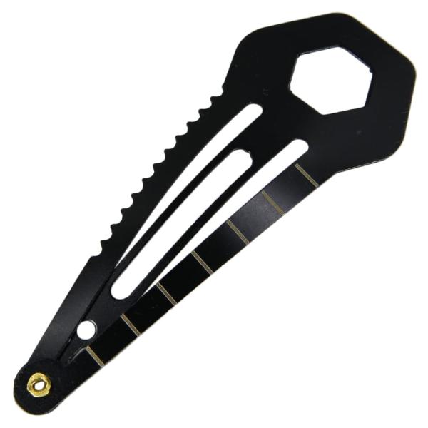 ●いざという時のための女性向けマルチツール●ヘアピン型の多機能ツール。普段は髪留めとして使い、いざという時に工具として活躍します。ヘアピンの形状に5つの機能を搭載(8mmレンチ、マイナスドライバー、定規、ノコギリ、カッター(トロリーコイン)...