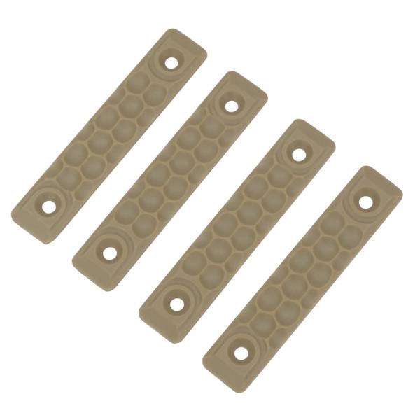 ●手触りと耐久性を両立するハニカムデザイン●M-LOK規格ハンドガードにフィットする、レールカバー4本セットです。取り回しを邪魔せずにグリップ力を高めてくれます。●レイルパネルの詳細 付属(レールカバー1本につき)：ネジ×2、ネジ受け×2、...