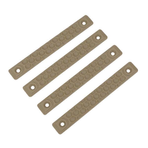 ●手触りと耐久性を両立するハニカムデザイン●M-LOK規格ハンドガードにフィットする、レールカバー4本セットです。取り回しを邪魔せずにグリップ力を高めてくれます。●レイルパネルの詳細 付属(レールカバー1本につき)：ネジ×2、ネジ受け×2、...