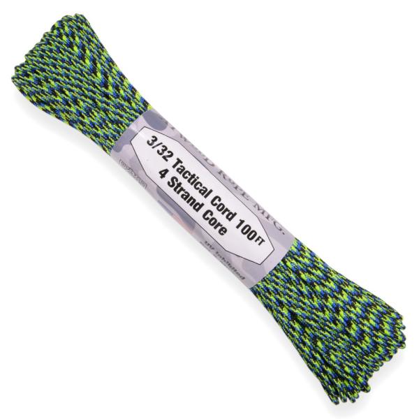 ●3色のマルチカラーでクールな雰囲気のあるタクティカルコード●黒、青、緑を編み込んだ細かな模様が特徴のATWOOD ROPE(アトウッドロープ)タクティカルコード アクアティカ。275ポンド(約125kg)の強さに耐える丈夫さがあり、キャン...