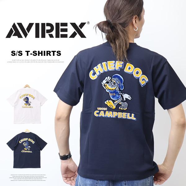 CHIEF DOG FLOCK PRINT T-SHIRT・ほどよい厚みのAVIREXオリジナルTシャツ・NAVYのマスコット的存在「CHIEF DOG」のグラフィックデザイン・プリント部分にはクラシックなフロッキープリント・バランスの良い...
