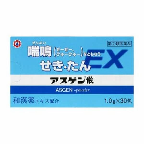 アスゲン散EXは、和漢薬のマオウ・カンゾウのエキスに、ジプロフィリン、無水カフェイン、クロルフェニラミンマレイン酸塩を配合した、鎮咳去痰薬です。これらの成分の働きにより、かぜや気道粘膜のアレルギー症状に伴う、せき・たんに優れた効果を示します...