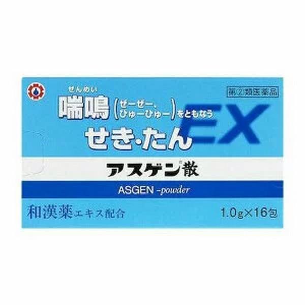 アスゲン散EXは、和漢薬のマオウ・カンゾウのエキスに、ジプロフィリン、無水カフェイン、クロルフェニラミンマレイン酸塩を配合した、鎮咳去痰薬です。これらの成分の働きにより、かぜや気道粘膜のアレルギー症状に伴う、せき・たんに優れた効果を示します...