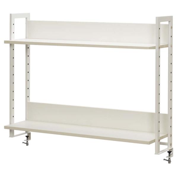 【商品説明】机上空間に収納スペースを増設できるワークデスク2シリーズの上置ハイシェルフ。天板厚み15〜36mm、設置箇所奥行き40mm以上のデスクに取り付け可能。2段の棚は可動ピッチ51mmでお好みの高さに設置してご利用いただけます。＊耐荷...