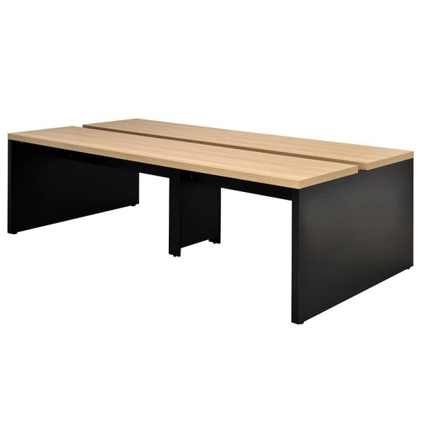 【商品説明】厚み40mmの天板と脚部で構成された高級感のあるフリーアドレス用デスクです。1200mm単位で天板の増減（最大W7200mm）が可能なため、人数やオフィス面積の変化にも柔軟に対応できます。天板中央には電源タップが収納できる配線受...