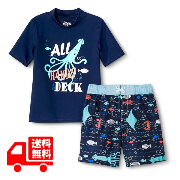 Circo　ボーイズ　水着　アメリカからのインポートオバケイカモチーフのラッシュガードとお揃いのパンツがセットになったオシャレなセットアップ♪セット価格でお得です！！海やプールで子どもたちは楽しくて時間を忘れて遊びます。 日焼け過ぎ予防、体...