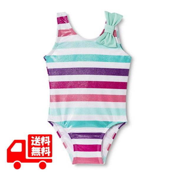 アメリカからのインポートciRco シャイニーボーダー　ワンピース水着　リボン付きアイスクリームみたいなパステルボーダーのワンピースボディ全体にシルバーのラメが入ってキラキラ☆気分はマーメイド♪素材表地　82%ナイロン　18%スパンデックス...