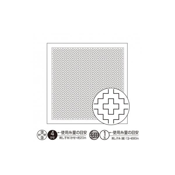 「一目刺し」とは一定の針目で、縦を刺し終えたら横、次は斜めと一定の方向を順に刺していく技法です。図柄がプリントされた布です。お好きな色の糸で刺してお作り下さい。パンヤを使ってクッションに仕立てる事も出来ます。【ゆうパケット８枚迄ＯＫ】◇ 初...