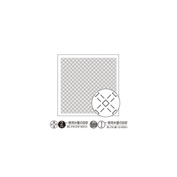 「一目刺し」とは一定の針目で、縦を刺し終えたら横、次は斜めと一定の方向を順に刺していく技法です。図柄がプリントされた布です。お好きな色の糸で刺してお作り下さい。パンヤを使ってクッションに仕立てる事も出来ます。【ゆうパケット８枚迄ＯＫ】◇ 初...