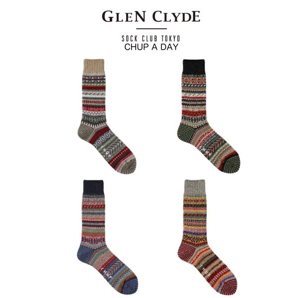 暖かさと優れたデザインが融合したアイテム！GLEN CLYDE CHUP A DAY／ウール中厚ソックスは、１日の時の移り変わりを配色で表現したデザインが特徴的です。朝、１日の始まりの期待感から夜の深い眠りまで、1日を彩る様々な瞬間を感じさ...