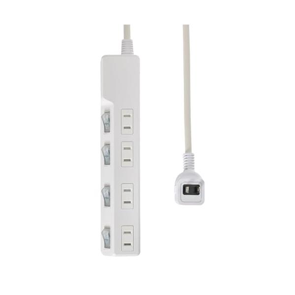 4個口/ 1m / WLK-41S(W)・定格:AC125V 15A 合計:1500Wまで・使用温度範囲:-10℃〜40℃ コード長:1m・口数:4個口・屋内専用 国内専用・サイズ:335×65×55 重量:310g