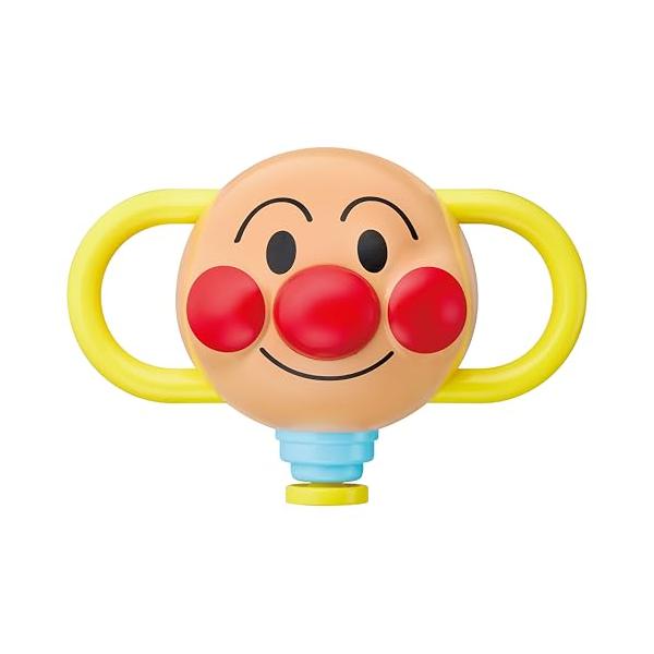 アンパンマンの顔の形をしたバケツシャワーです。下のノズルを押し引きすることで２通りの水の出方を楽しむことができます。ノズルを引くとバルーン状に水が広がって流れ出ます。ノズルを押すとストレートにまっすぐ水が流れ出ます。