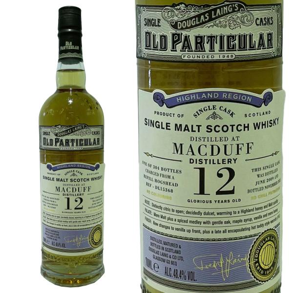 商品名 マクダフ 12年 ダグラスレイン オールド パティキュラー 1997ブランド名 ダグラスレイン / マクダフ単品容量 700mlアルコール度数 48.4%ヴィンテージ 2009年原産国／製造国 イギリス / ハイランド