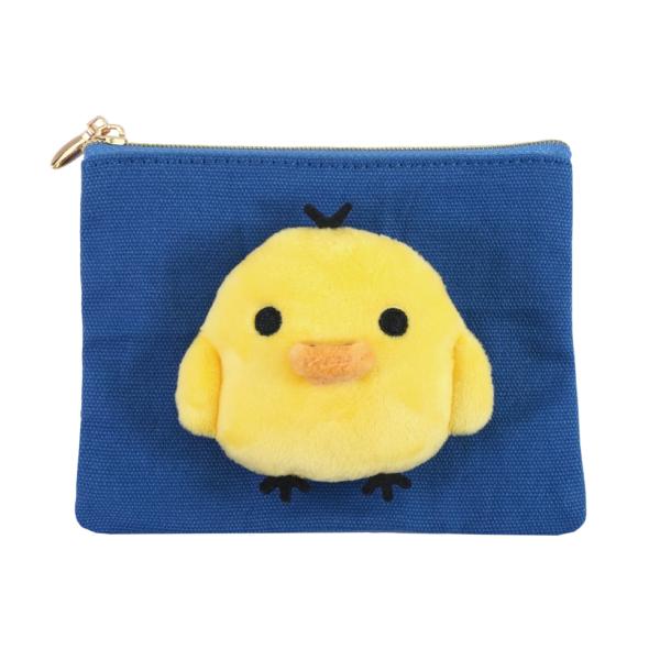 【2026/01/05 12:00  販売開始】キイロイトリのフェイスマスコットをあしらったミニフラットポーチです！シンプルなデザインと普段使いしやすい配色がポイント★後ろにはかわいいネーム付き♪サイズ：約140×110mm素地：綿、ポリエステル