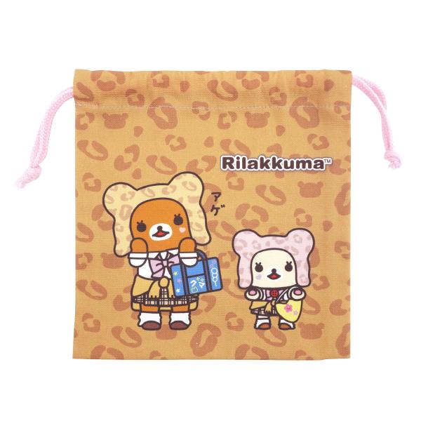 【2026/9/14 12:00  販売開始】ヒョウ柄デザインがかわいい！リラックマストア18周年記念の巾着です。小物の収納や持ち歩きに便利♪サイズ:約175×190mm素材:綿100％
