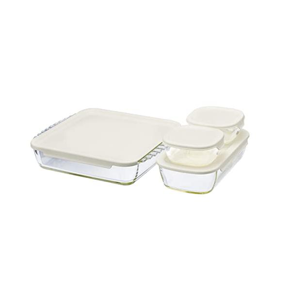 角型4個セットホワイト/大/HKOZ-5004-OW・Color:ホワイトStyle:角型4個セットPatternName:250mL×2点・900mL×1点・2000mL×1点・パッケージ個数:1・スタッキング可能で冷蔵保存しやすい角型の...