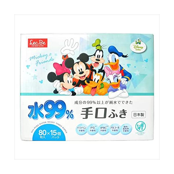 -/80枚 (x 15)/-・レック 水99％ 手口ふき 80枚×15個 日本製 ミッキー＆フレンズ