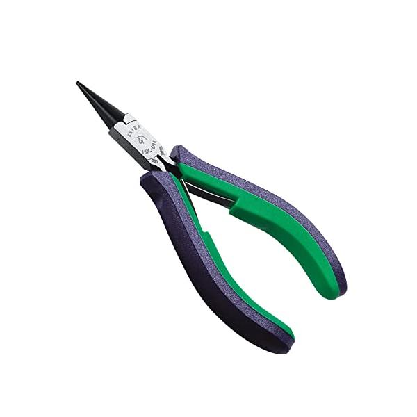 先細グリーン/120mm/HRC-D14・Style:先細・パッケージ個数:1・線材の丸め加工に・用途:曲げる・掴む・丸める、対象線材:軟線のみ(硬線類不可)・仕様:スプリング付、材質:CR-V70C鋼・全長:121mm、先端長:23.4m...