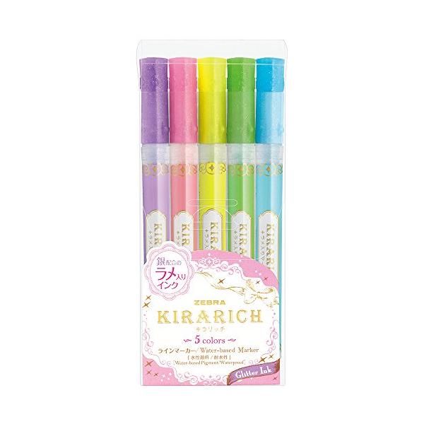 蛍光5色セット/-/WKS18-5C・パッケージ個数:1・5色ピンク・黄・緑・青・紫・特長書いた線がキラキラ輝くラメ入りマーカー・線幅3.5mm・インク銀配合のラメ入りインク／水性顔料・本体サイズ全長133.5×12.0mm／重量10.1g