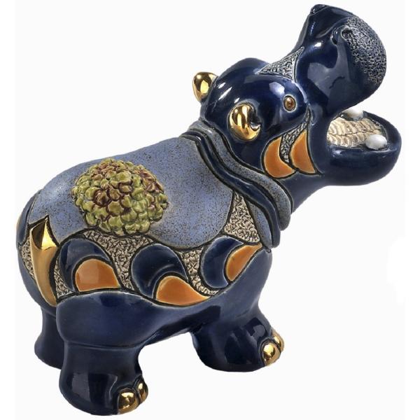 カバ親 (F167)ゴールドをあしらい豪華な仕上がりです。【サイズ】たて13.0×よこ7.0×高さ11.0（cm）【素材】陶器(微粒子粘土)【原産国】ウルグアイ※作品はすべて手作りにつき画像と現物のサイズ・細部の作りや色合いは微妙に変る場合...