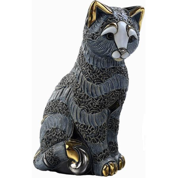 しまネコ親 (F193)ゴールドをあしらい豪華な仕上がりです。【サイズ】たて10.5×よこ7.0×高さ13.5（cm）【素材】陶器(微粒子粘土)【原産国】ウルグアイ※作品はすべて手作りにつき画像と現物のサイズ・細部の作りや色合いは微妙に変る...