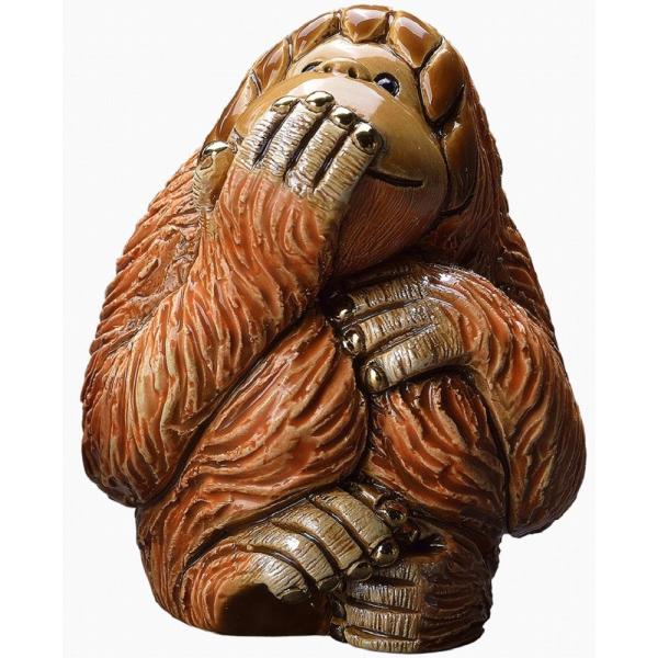 言わざるオランウータン (F203H)ゴールドをあしらい豪華な仕上がりです 。【サイズ】たて7.0×よこ7.0×高さ9.0（cm）【素材】陶器(微粒子粘土)【原産国】ウルグアイ※作品はすべて手作りにつき画像と現物のサイズ・細部の作りや色合い...