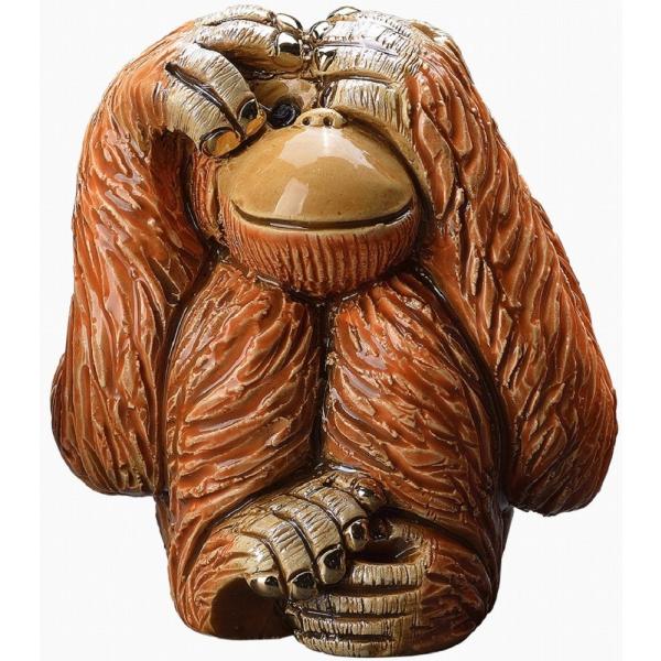 見ざるオランウータン (F203V)ゴールドをあしらい豪華な仕上がりです 。【サイズ】たて7.0×よこ7.5×高さ8.0（cm）【素材】陶器(微粒子粘土)【原産国】ウルグアイ※作品はすべて手作りにつき画像と現物のサイズ・細部の作りや色合いは...