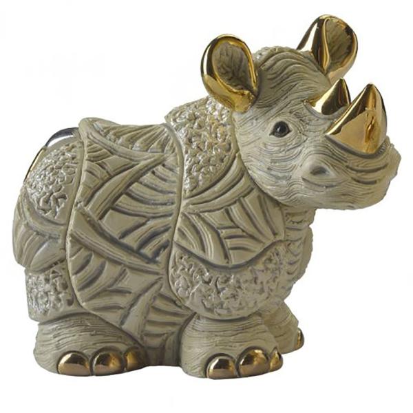 白サイ親 (F220)ゴールドをあしらい豪華な仕上がりです。【サイズ】たて12×よこ7×高さ10（cm）【素材】陶器(微粒子粘土)【原産国】ウルグアイ※作品はすべて手作りにつき画像と現物のサイズ・細部の作りや色合いは微妙に変る場合があります...