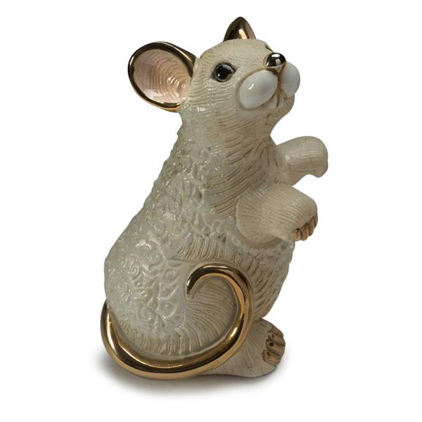 白いネズミ親 (F223W)ゴールドをあしらい豪華な仕上がりです 。【サイズ】たて8.0×よこ7.0×高さ11.0（cm）【素材】陶器(微粒子粘土)【原産国】ウルグアイ※作品はすべて手作りにつき画像と現物のサイズ・細部の作りや色合いは微妙に...