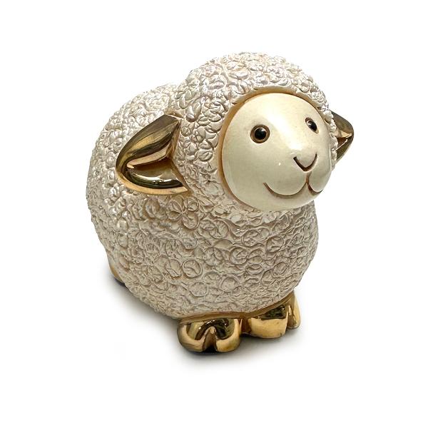 ヒツジ (F3005)パールのような上品な光沢に金のアクセント小さいながらも上品な高級感を感じさせますゴールドをあしらい豪華な仕上がりです。【サイズ】たて7.0×よこ5.0×高さ6.5（cm）【素材】陶器(微粒子粘土)【原産国】ウルグアイ※...