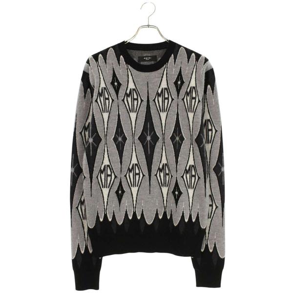 ブランド：アミリ/AMIRI商品名：クルーネックウールニットサイズ：48状態ランク：Bカラー：グレー×ブラック