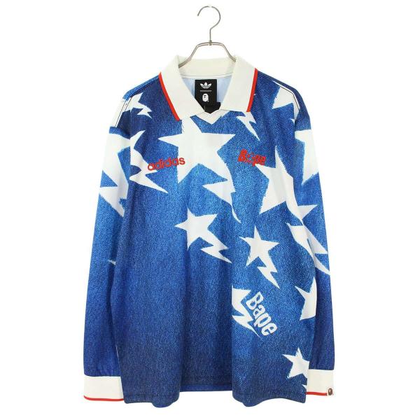 ブランド：アベイシングエイプ/A BATHING APE商品名：×アディダス adidas  KF4913 ミディアムブルーデニムポロ長袖カットソーサイズ：2XL状態ランク：Sカラー：ブルー×ホワイト